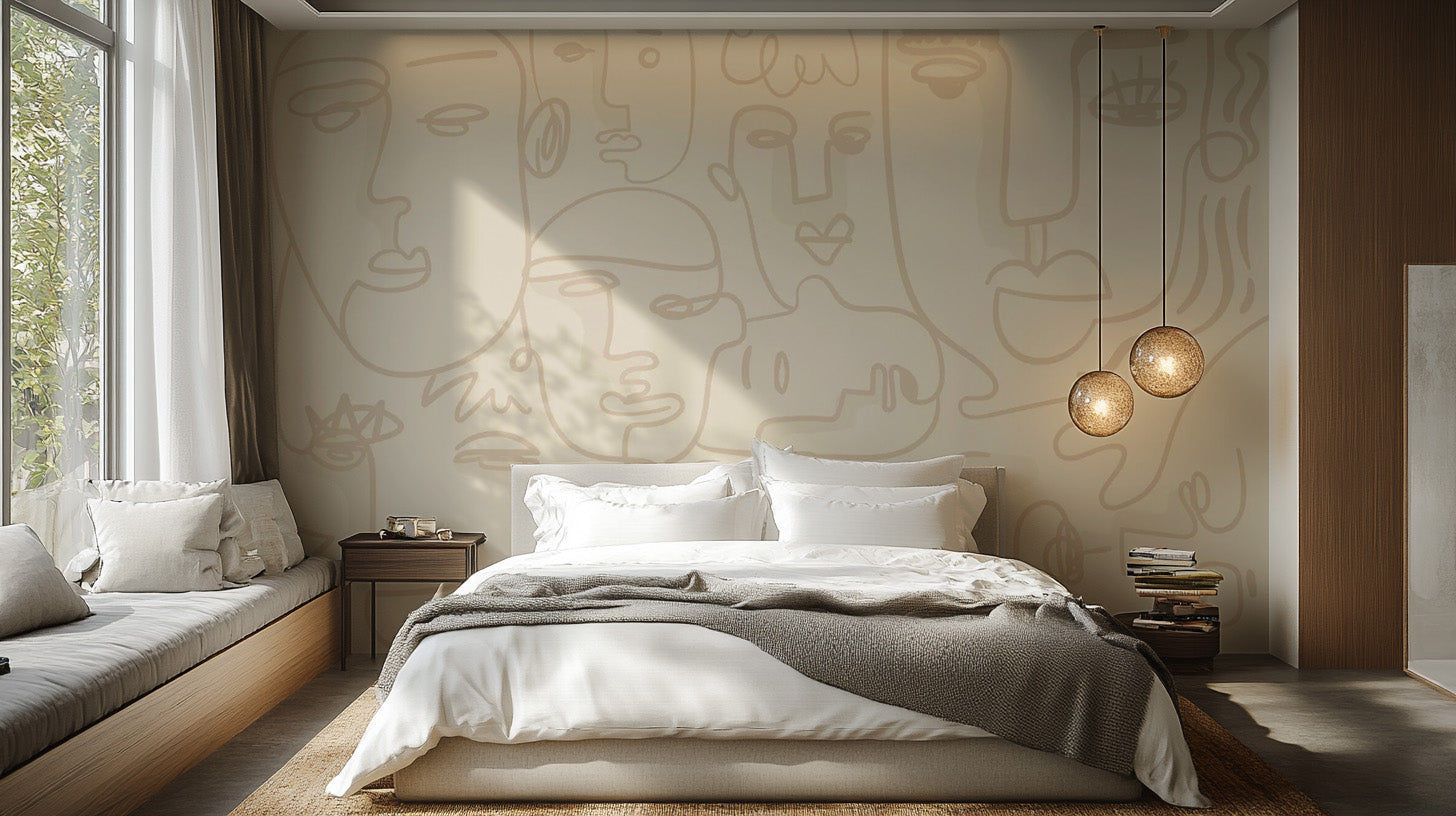 Human Face Line Wallpaper Mural - Modernize Living Space