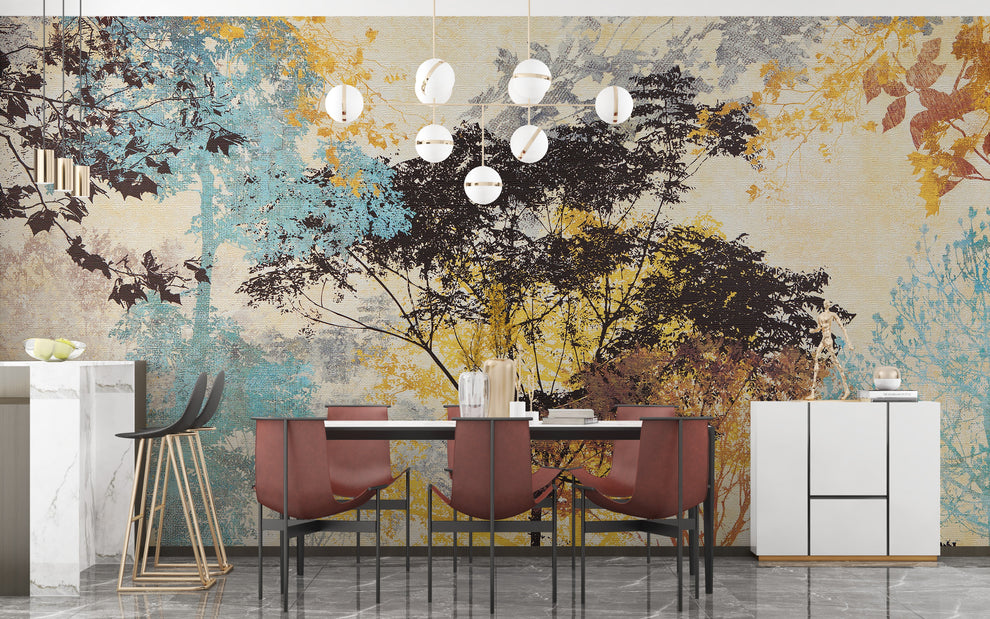 Colorful Abstract Tree design wallpaper mural | Giffywalls