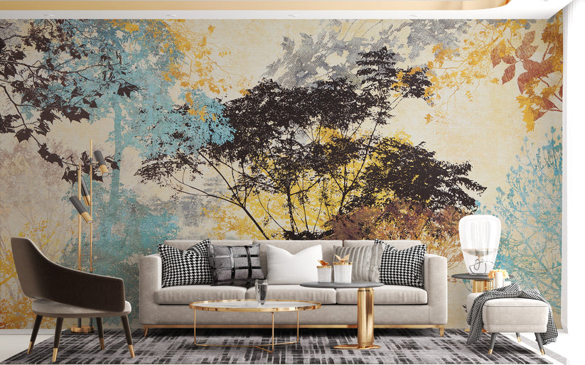 Colorful Abstract Tree design wallpaper mural | Giffywalls