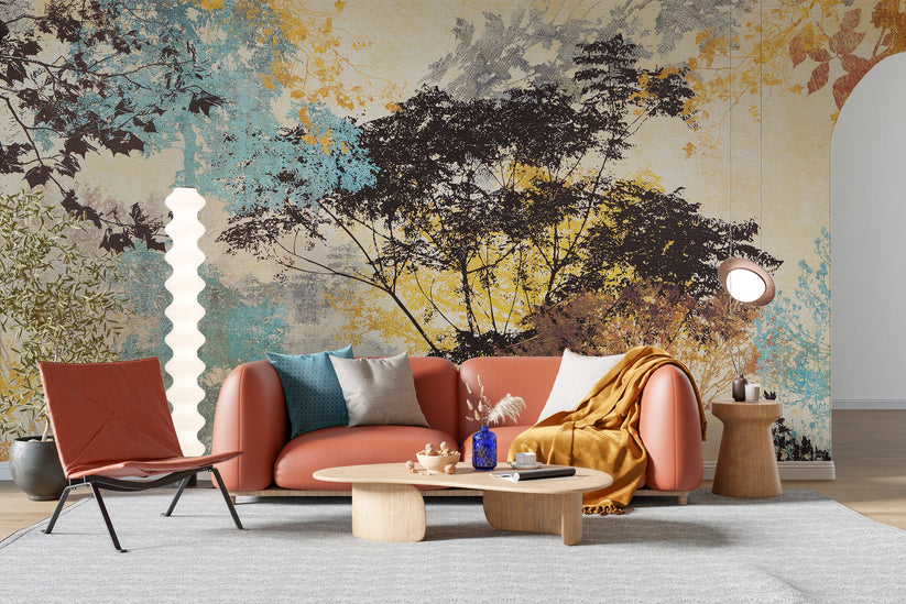 Colorful Abstract Tree design wallpaper mural | Giffywalls