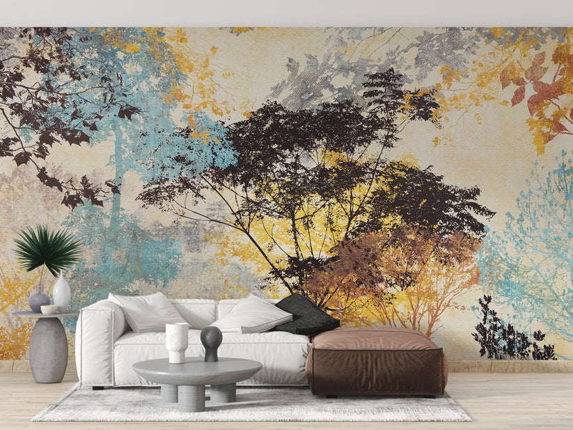 Colorful Abstract Tree design wallpaper mural | Giffywalls