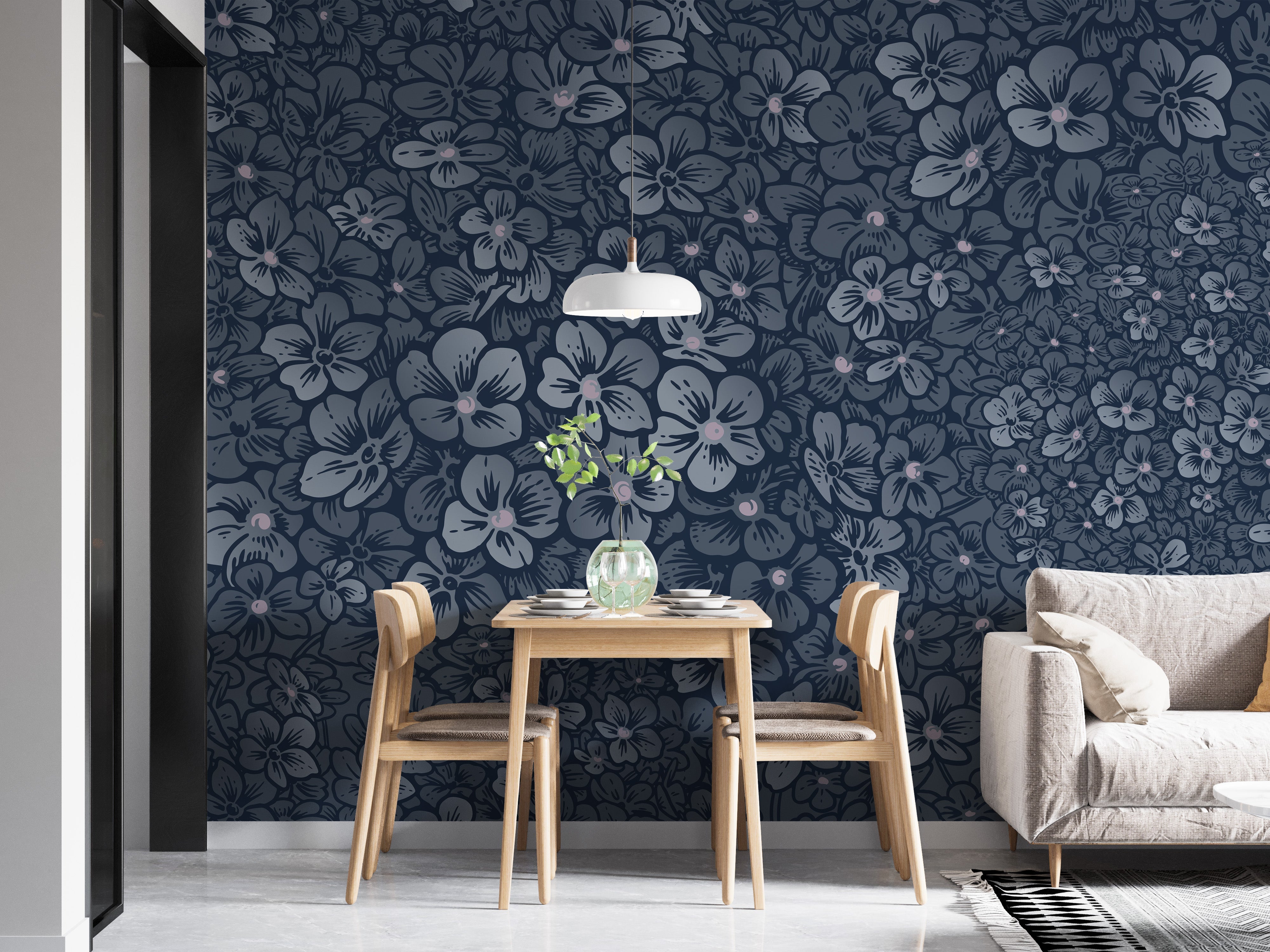 Navy Blue Garden Flower Wallpaper Mural – Giffywalls